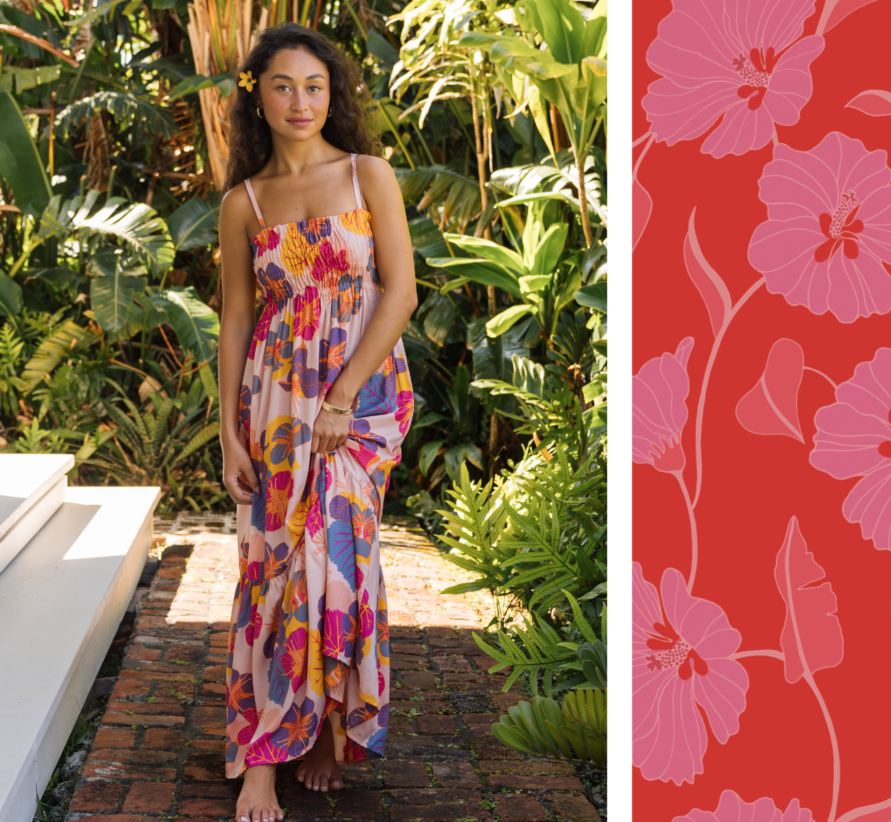 Mariko Dress in Mao Flower (Strawberry Guava): – Sugar Sugar Hawaii