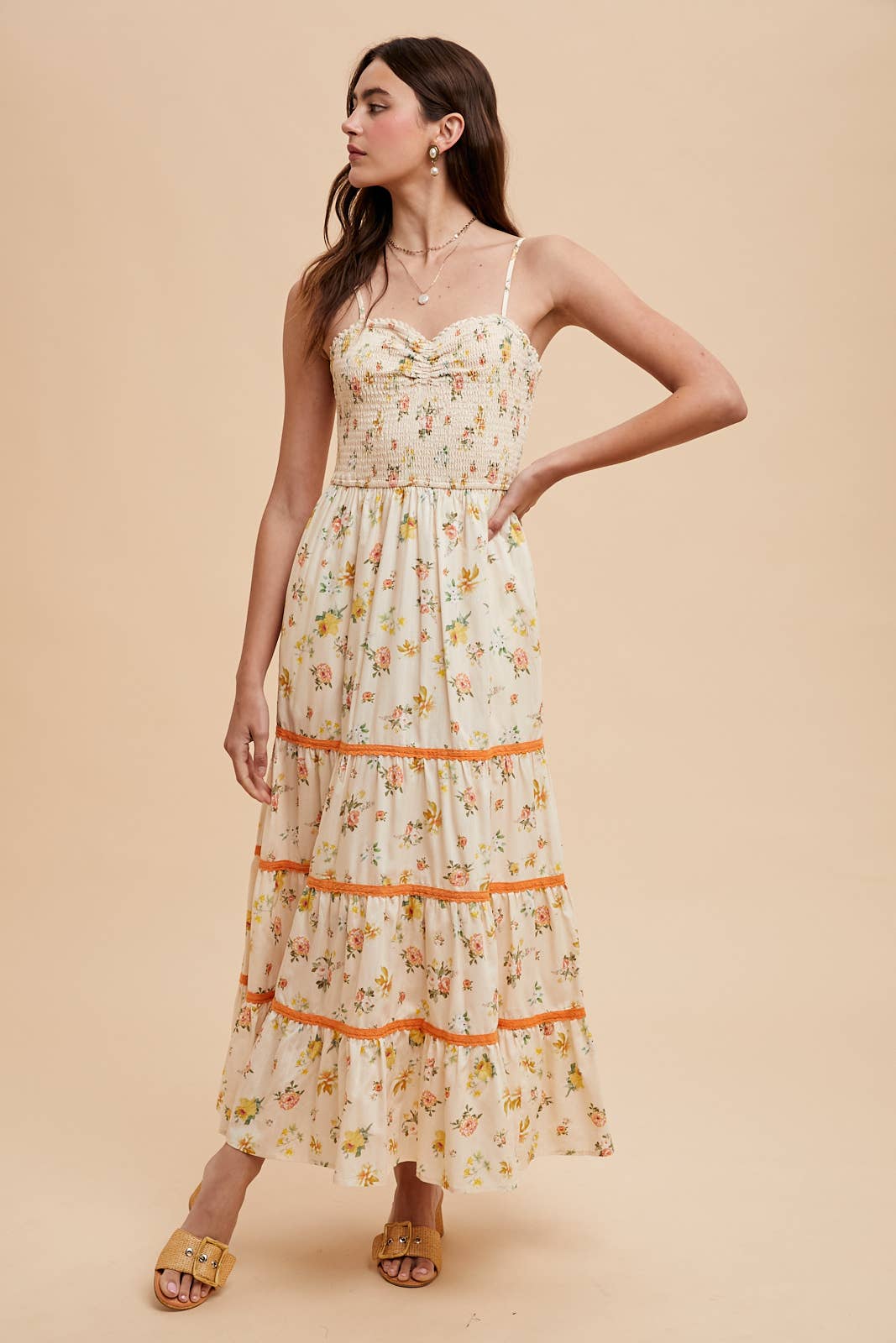 COTTON FLORAL SMOCKED MAXI DRESS: BUTTERCREAM FLORAL / ILD6377 – Sugar ...